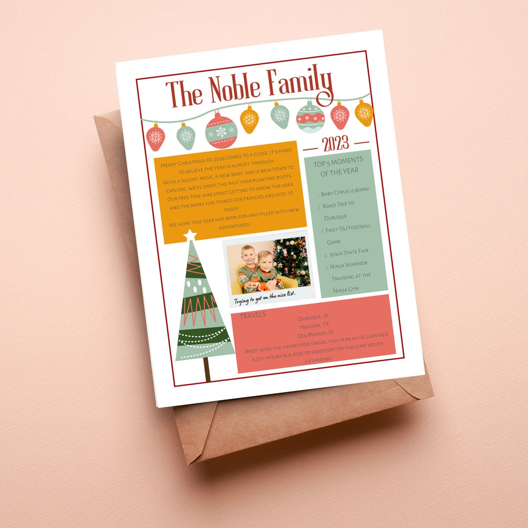 Christmas Newsletter Template for Canva- Holiday Family Newsletter ...