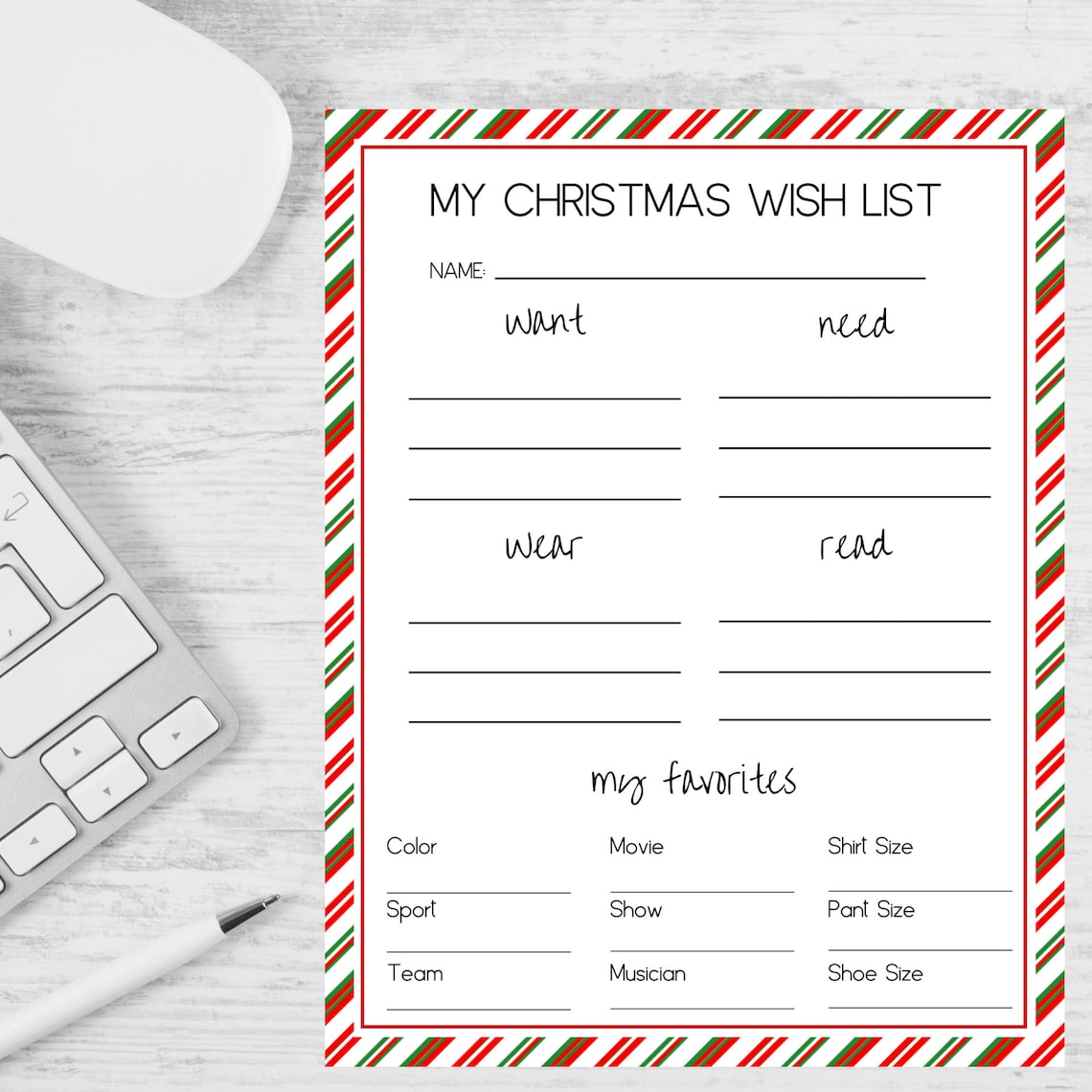 Christmas Wish List & Gift Tracker, Kids Printable (digital Download ...
