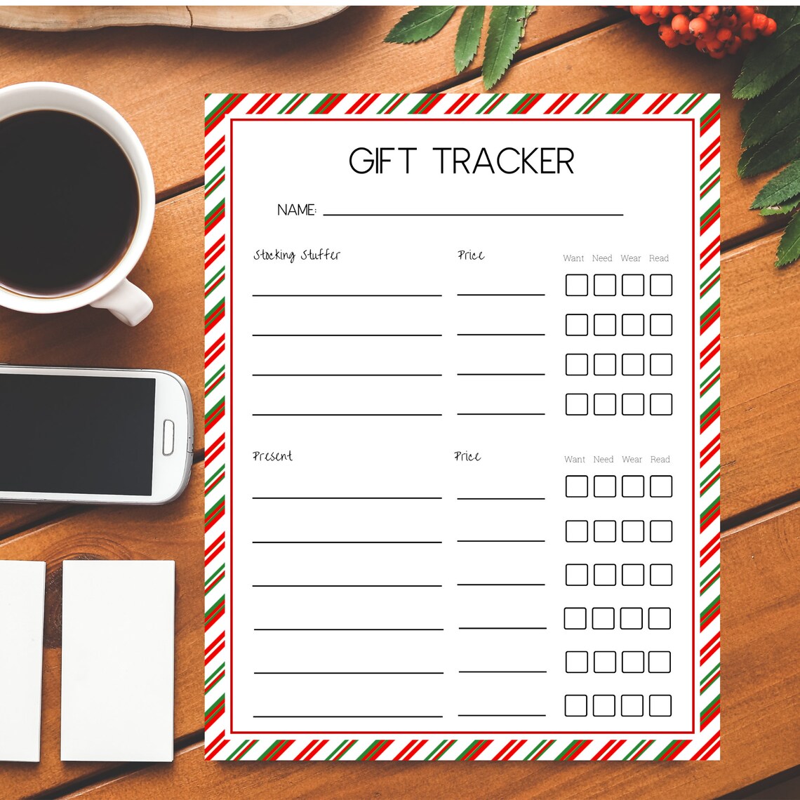 Christmas Wish List & Gift Tracker, Kids Printable (digital Download ...
