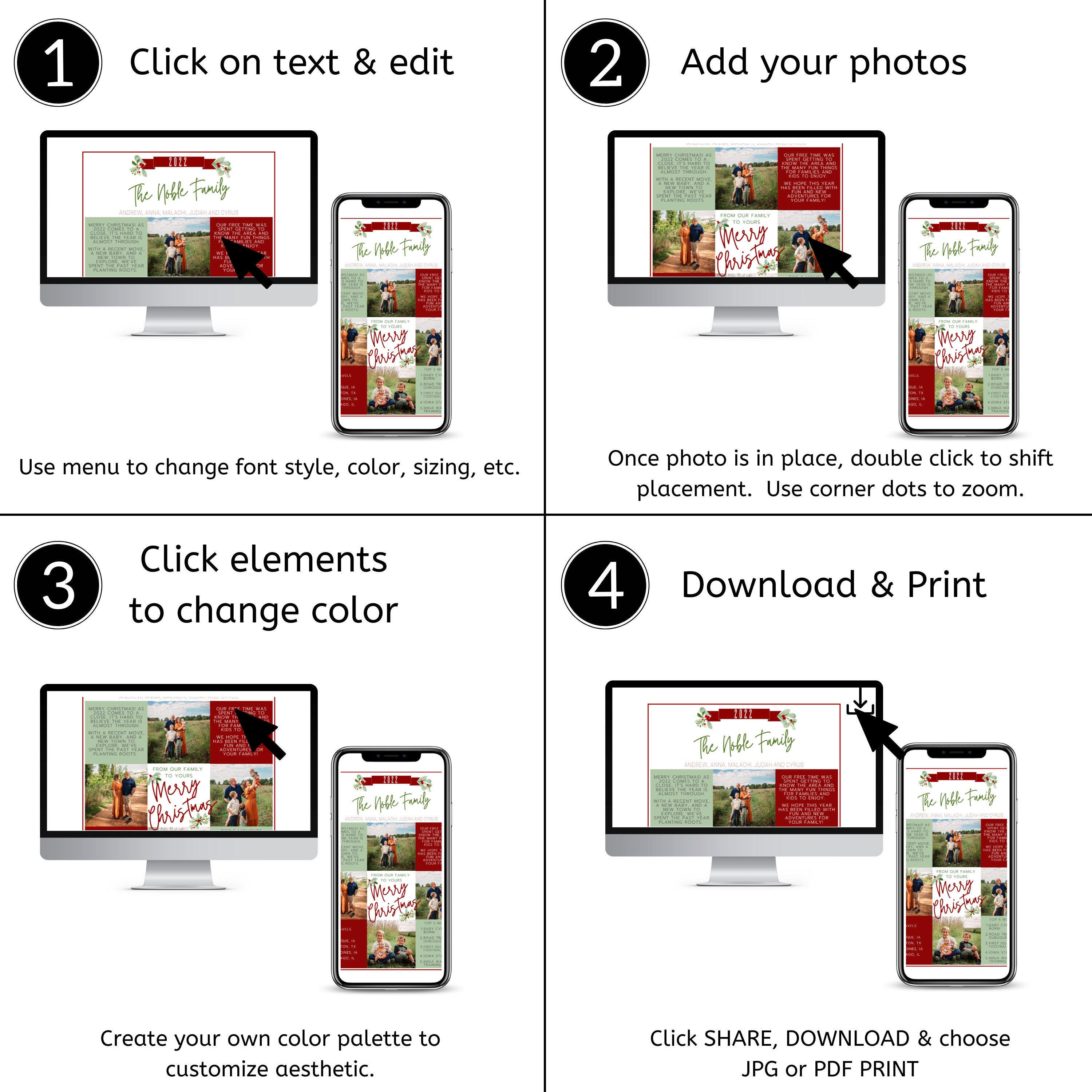 Christmas Newsletter Template for Canva- Holiday Family Newsletter ...
