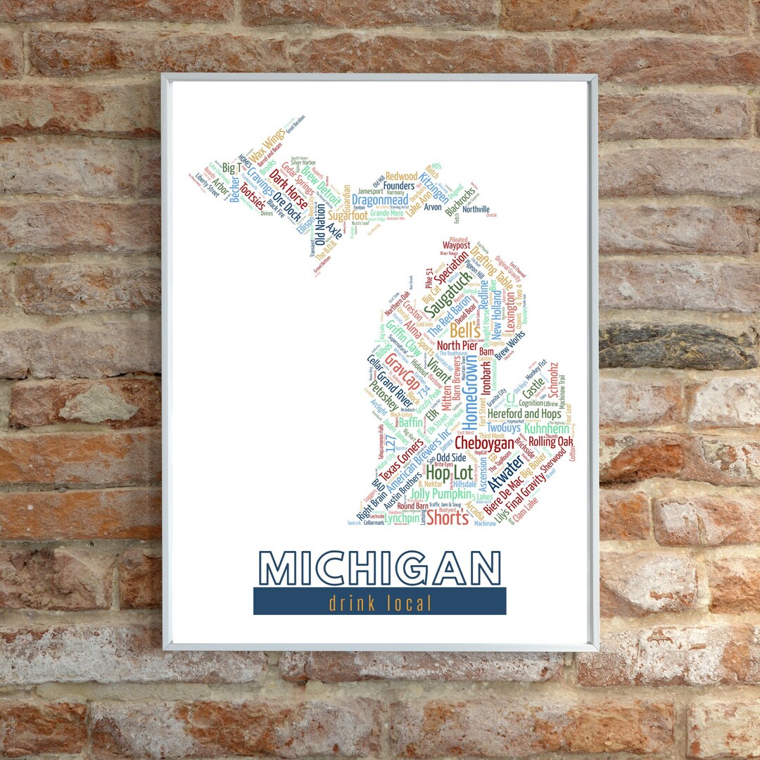 Michigan Brew Map Poster Drink Local Father Dad Grandpa Graduation ...
