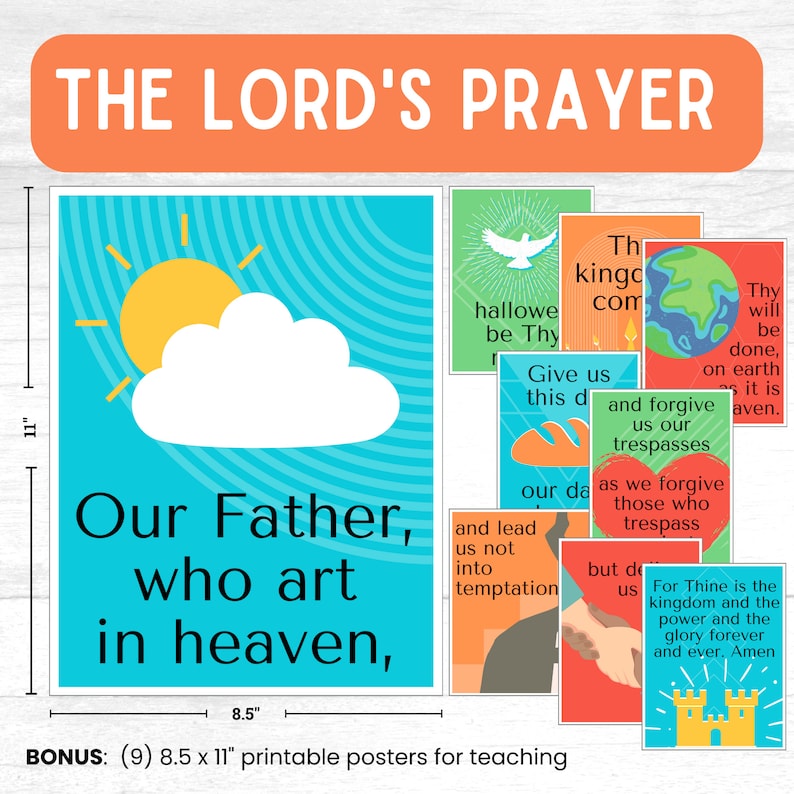 The Lord's Prayer Printable Flash Cards Craft Activity Digital Download ...