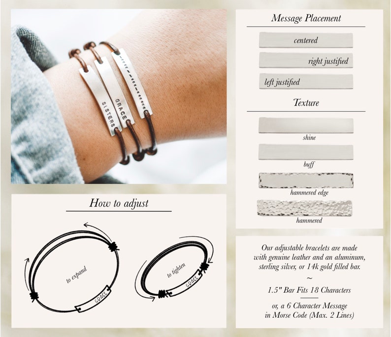 Custom Word Adjustable Leather Bracelets Word of the Year | Etsy