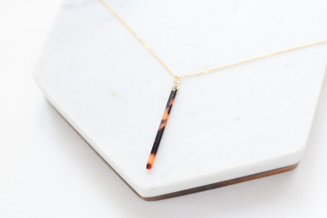 TORTOISE Shell Gold Bar Dainty Gold Pendant Acetate Necklace Gift for ...
