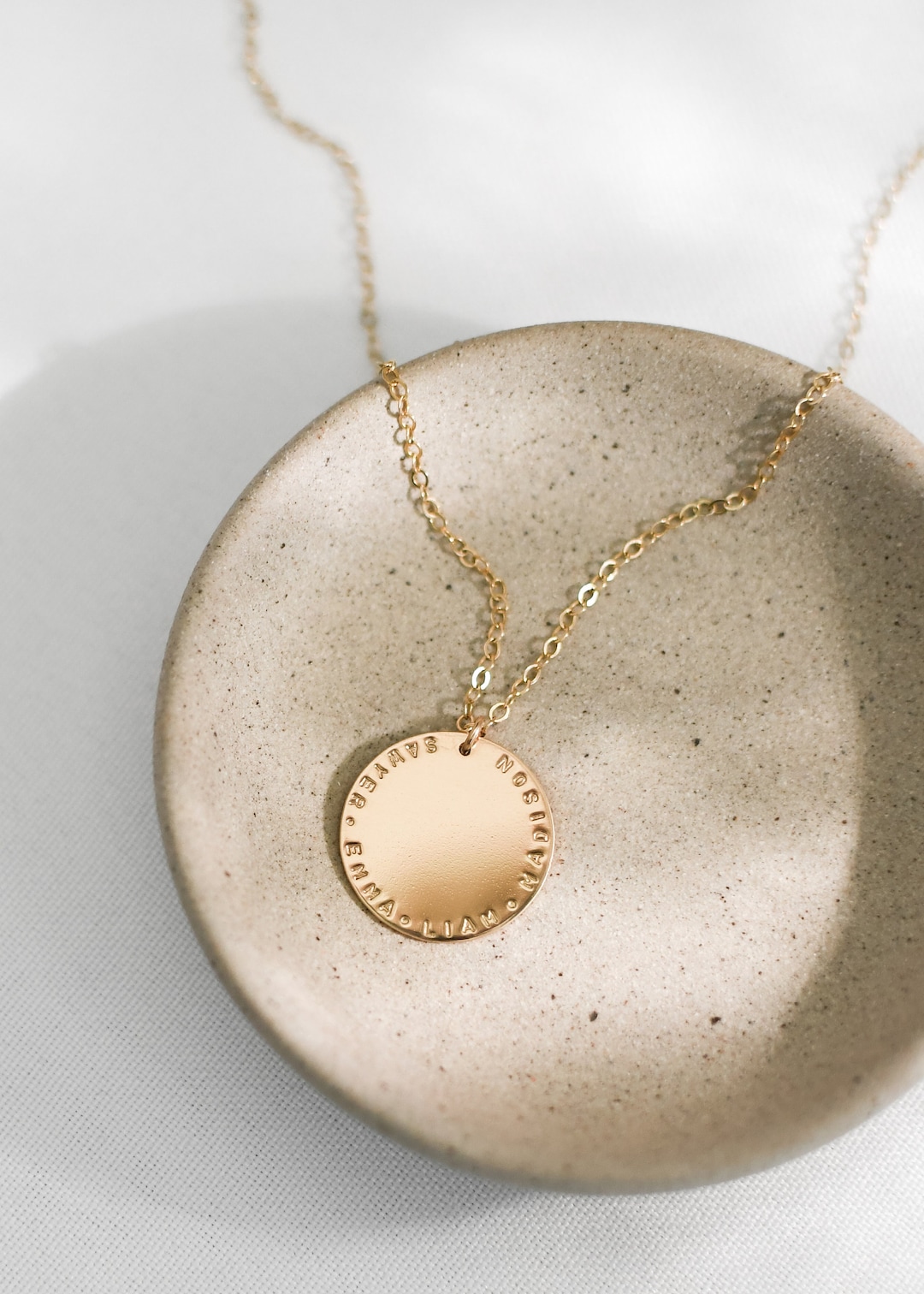 Large Name Gold Disk Necklace • Custom Gold or Silver Disc Necklace for ...