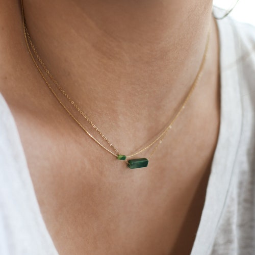 Square Jade Gemstone 24 Inch Necklace 14k Gold Filled - Etsy