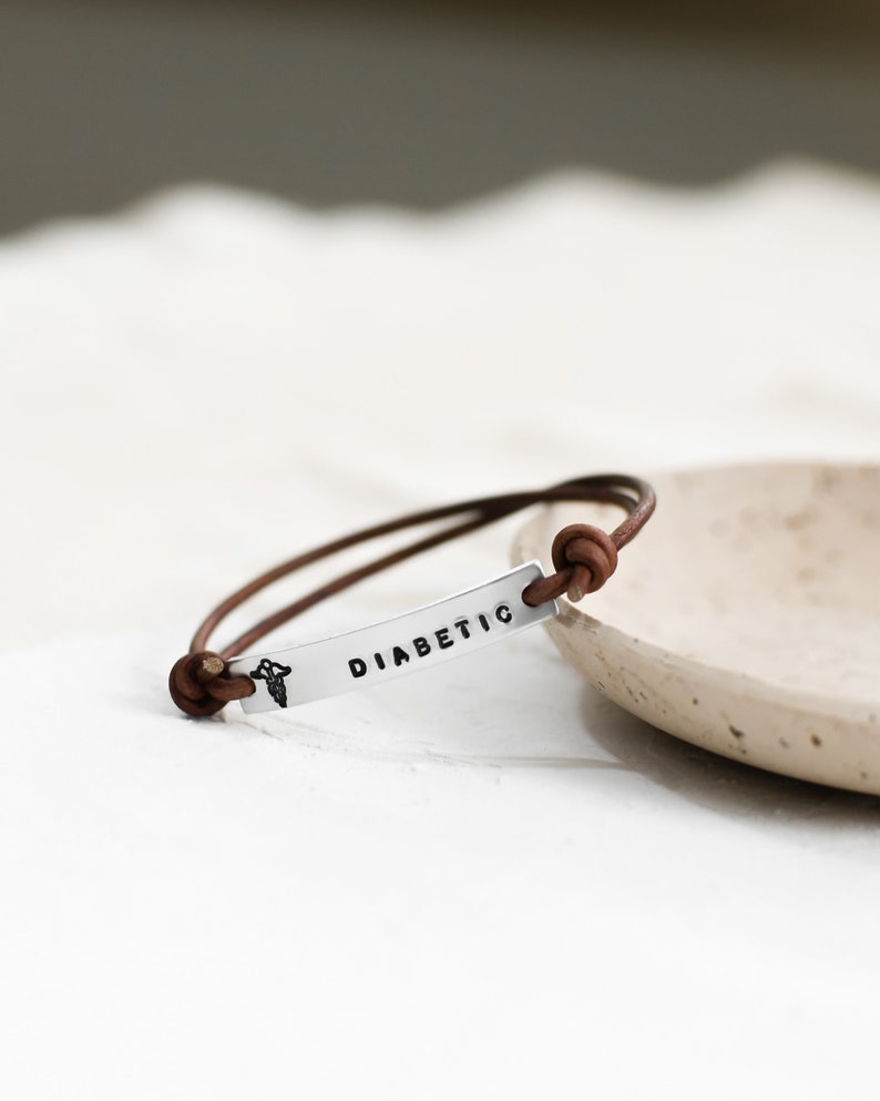 MEDICAL ID ALERT Diabetes Leather Bracelet Hand Stamped - Etsy