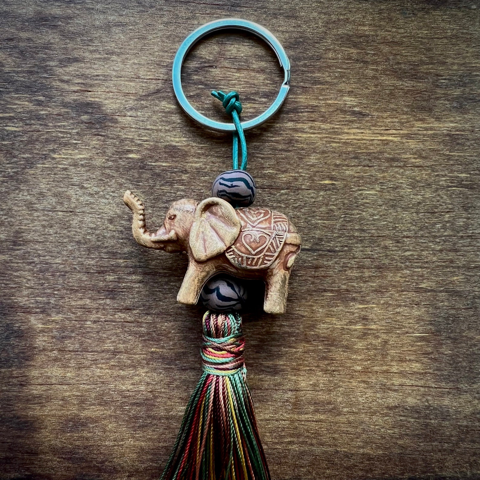 Elephant Keychain With Silk Tassel, Gift for Elephant Lover, Elephant ...