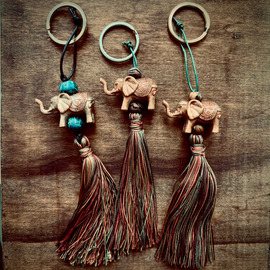 Elephant Keychain With Silk Tassel, Gift for Elephant Lover, Elephant ...