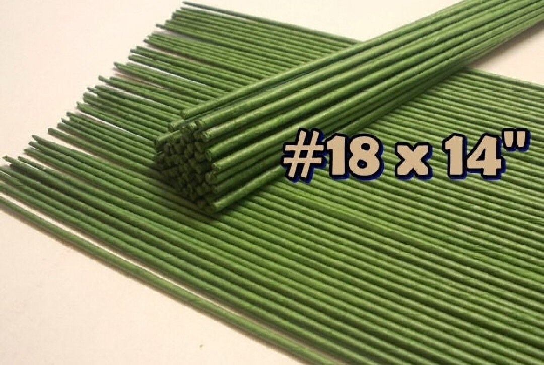 20 Paper-covered Green Floral Wire Stems - 14