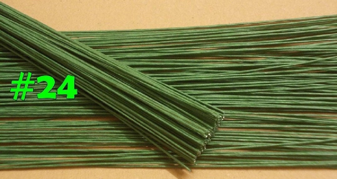 100 Green Paper Covered Floral Wire Stems - 12