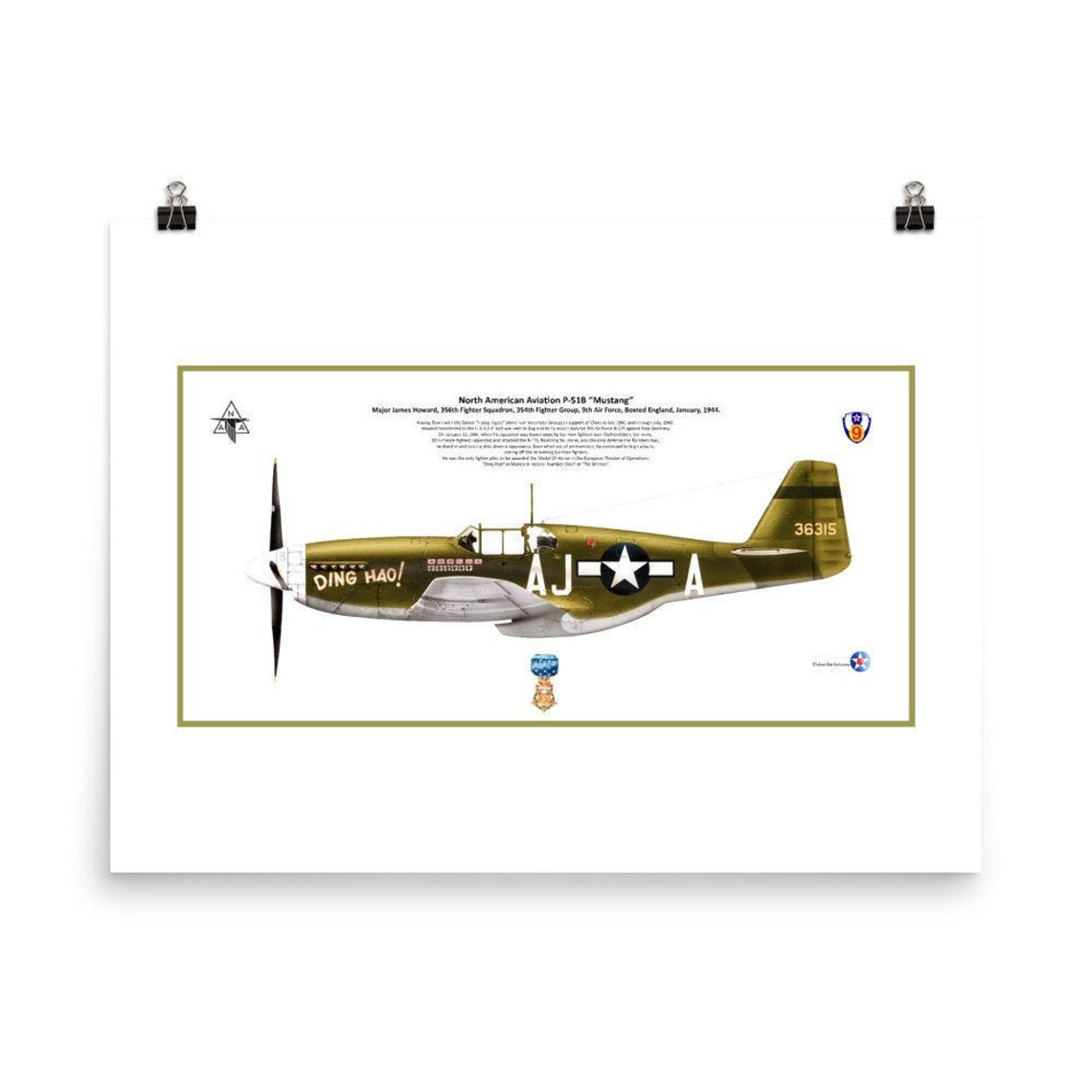 Art Print 12x18 P-51B Mustang ding - Etsy