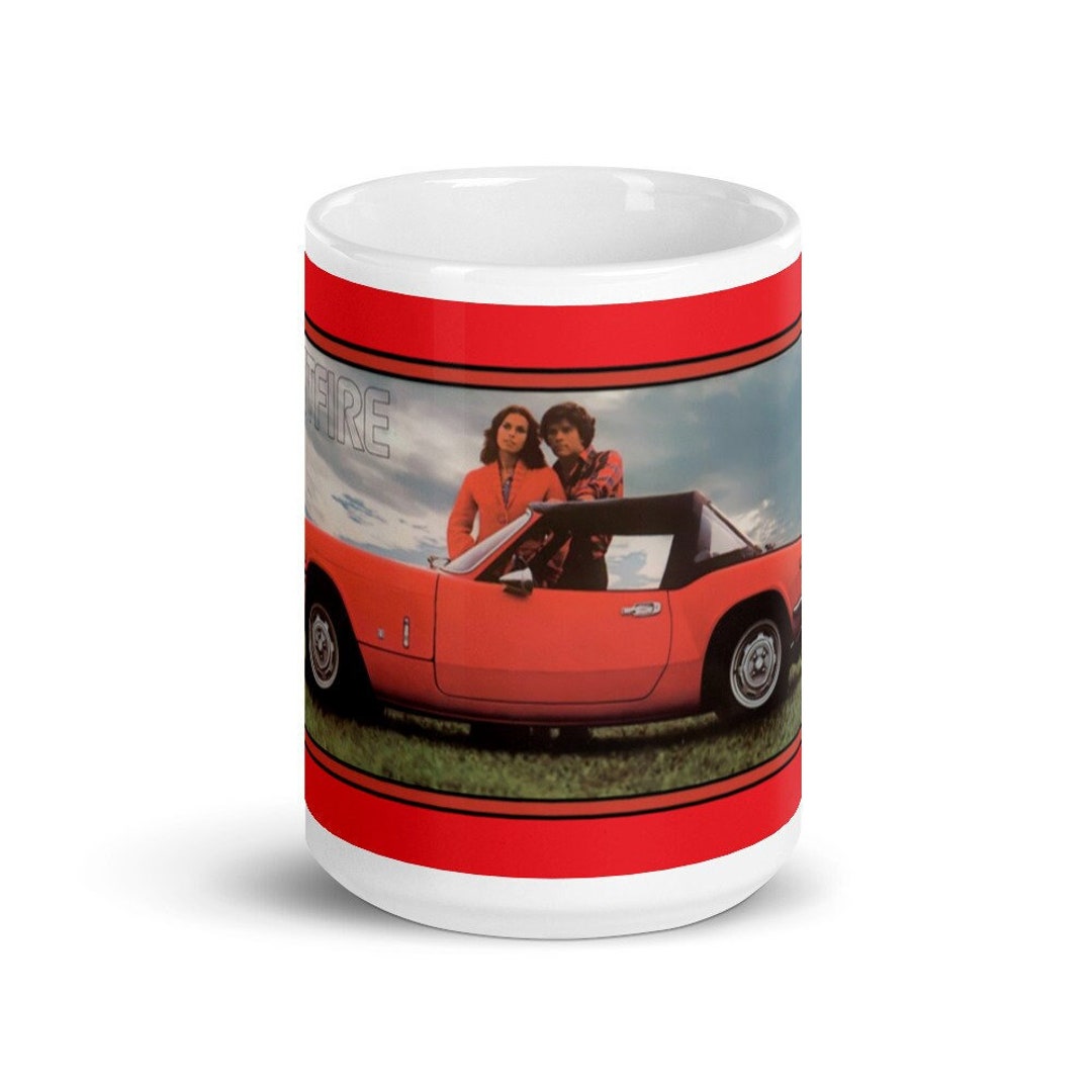 Red Triumph Spitfire, late Model With Young Couple on a White Glossy ...