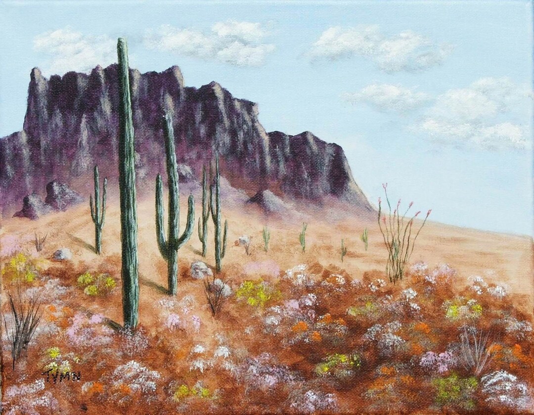 Paintings by Tymn-superstition Mountains & Cactus-print From Original Acrylic Painting - Etsy