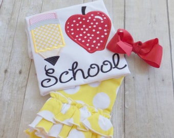 Girls Back to School Apple Outfit Set With Matching Bow and - Etsy