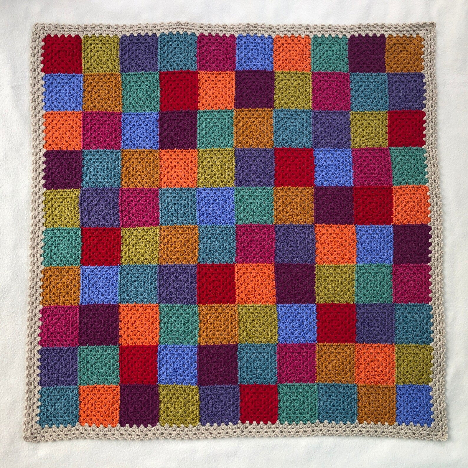 Crochet Patchwork Blanket Multicolour Granny Square Throw Vintage Style ...