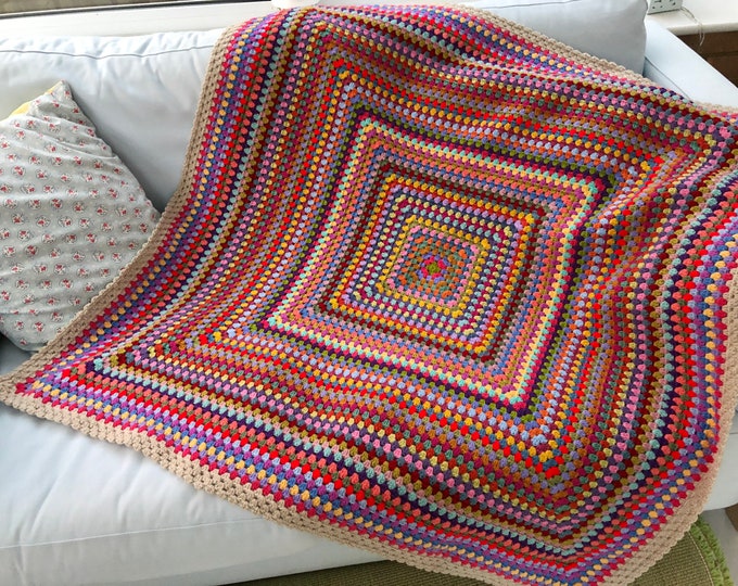 Retro Crochet Blanket Modern Vintage Granny Square - Etsy