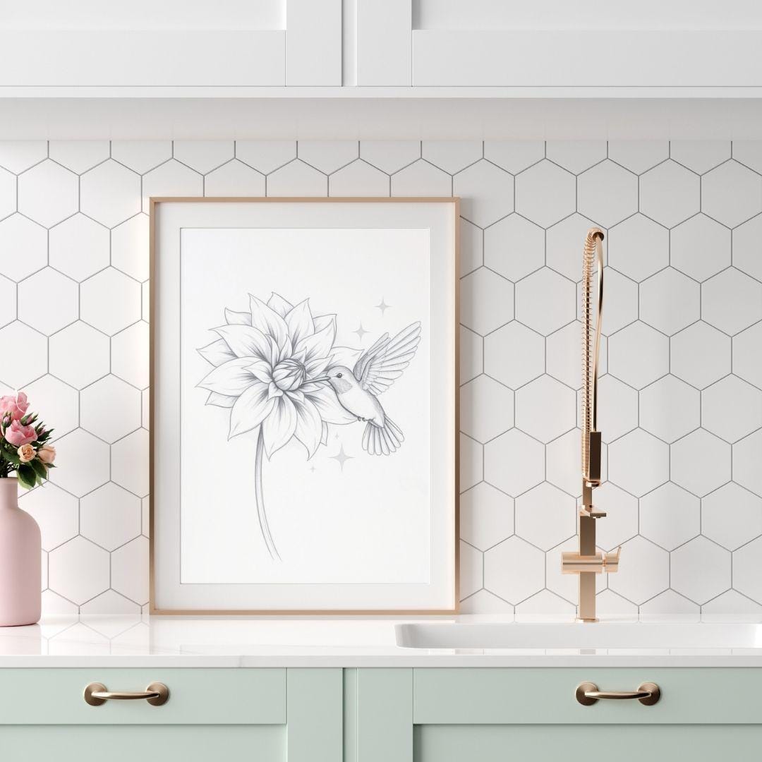 Mid Century Hummingbird Art Print, Trendy Wall Art, Vintage Bird Art ...