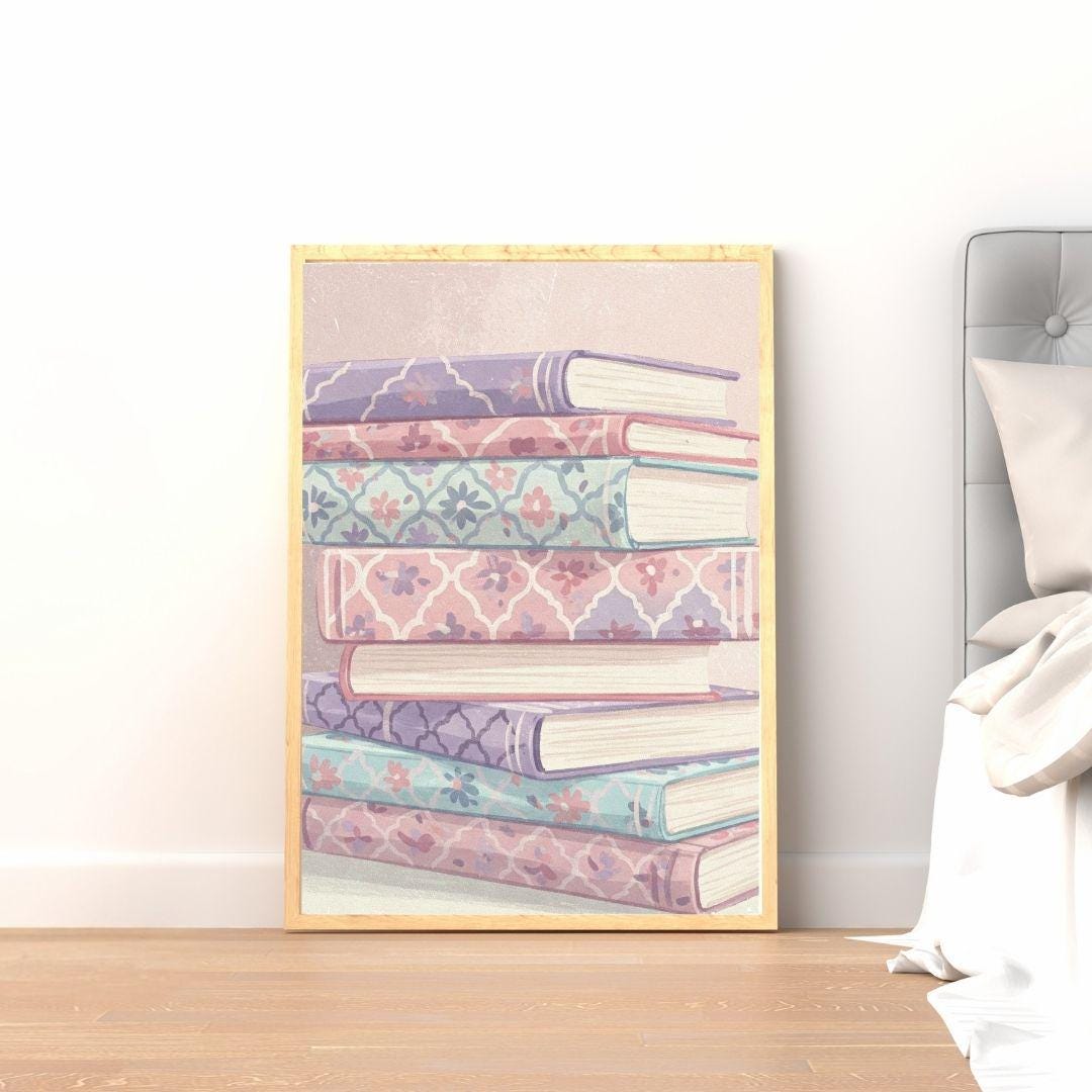 Vintage Book Stack Print, Downloadable Art, Trendy Wall Art ...