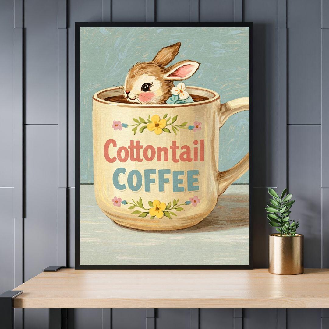 Vintage Easter Coffee Wall Art, Retro Easter Coffee Art Print, Mid ...