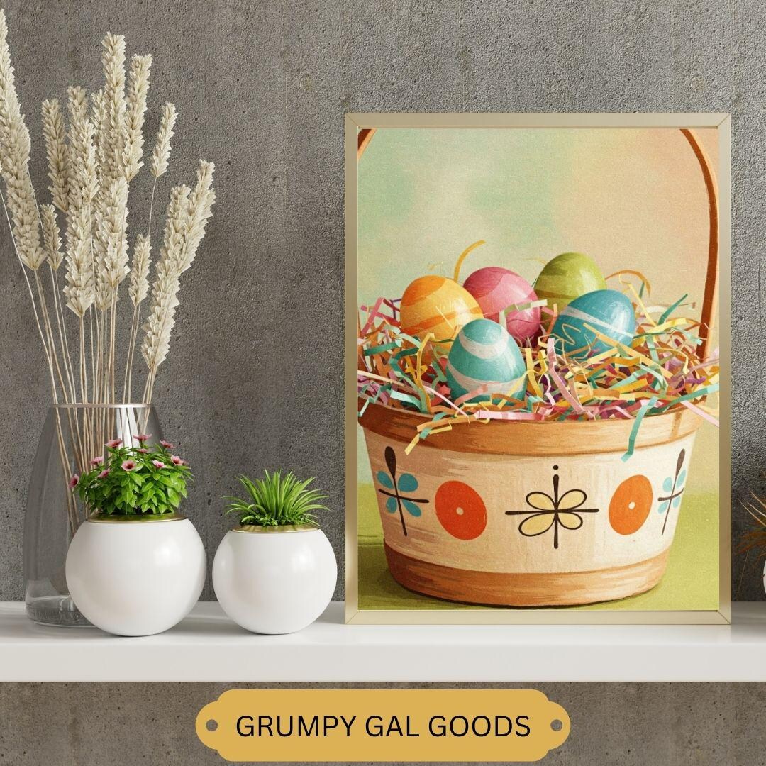 Mid Century Easter Atomic Straw Basket Art Print, Vintage Easter Straw ...