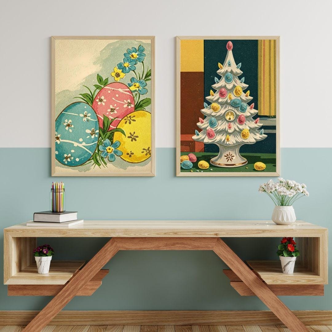 Vintage Easter Print Set, Mid Century Easter Wall Art, Easter ...