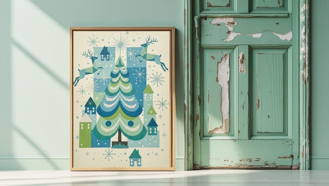 Vintage Winter Print, Winter Printable Art, MCM Wall Art, MCM, Holiday ...