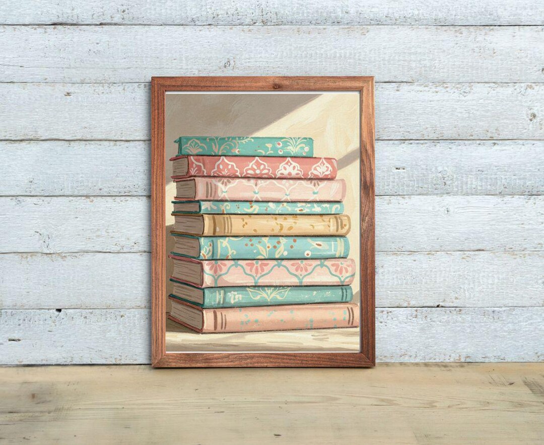Book Stack Print, Downloadable Art, Book Lover Gift, Downloadable ...