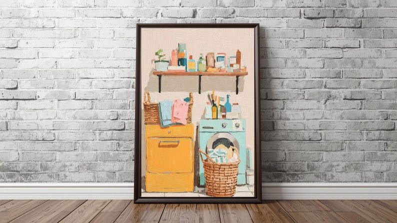 Laundry Room Impasto Oil Painting Print | Pastel Aesthetic Canvas Wall ...