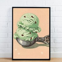 Ice Cream Retro Graphic Design Poster Green, Kitchen Decor Food, Ice ...