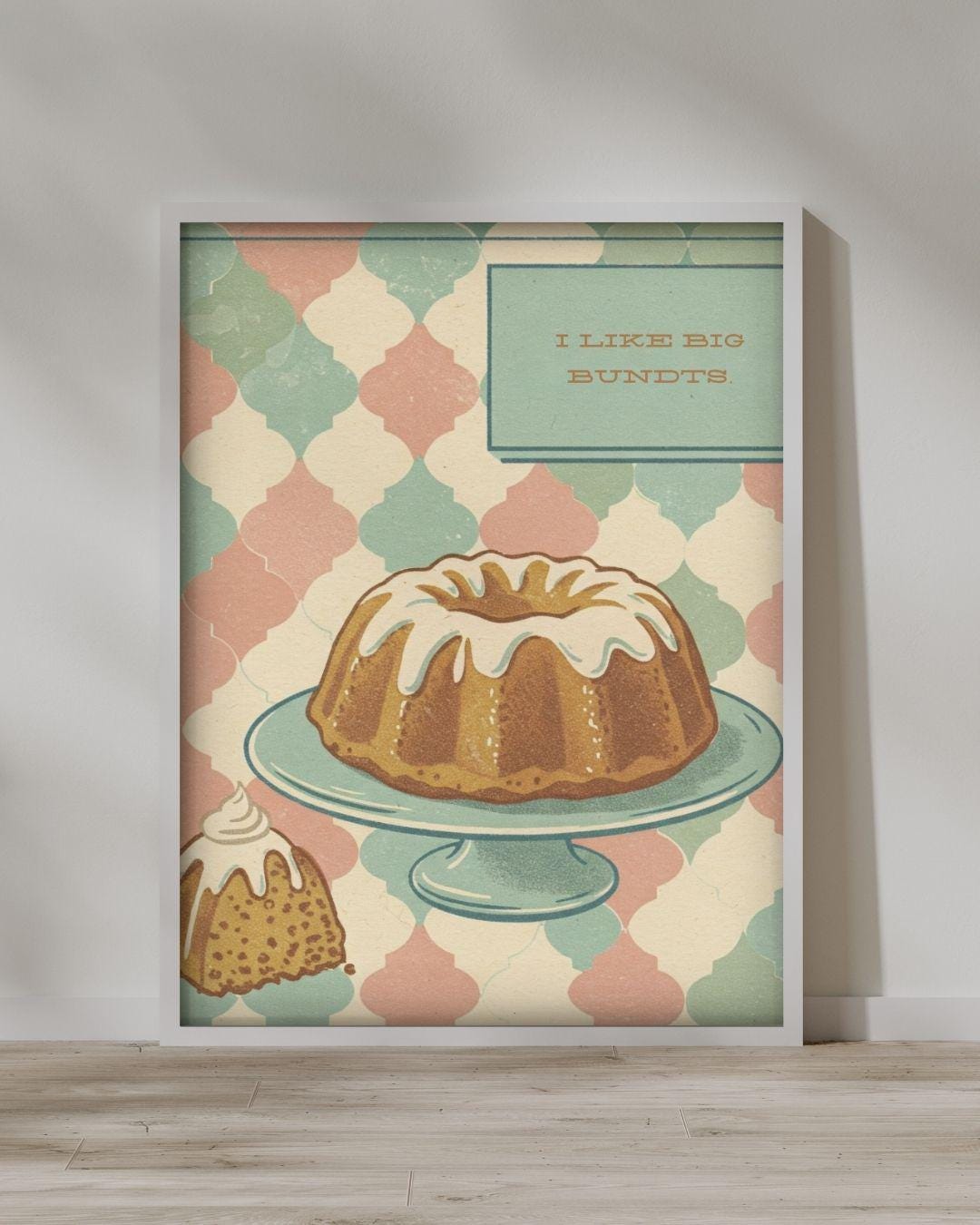 Vintage Bundt Cake Art Print, Retro Kitchen Wall Art, Mid Century ...