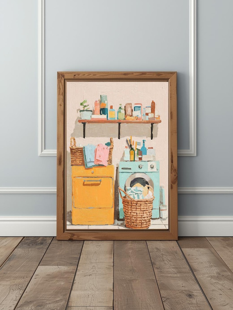Laundry Room Impasto Oil Painting Print | Pastel Aesthetic Canvas Wall ...