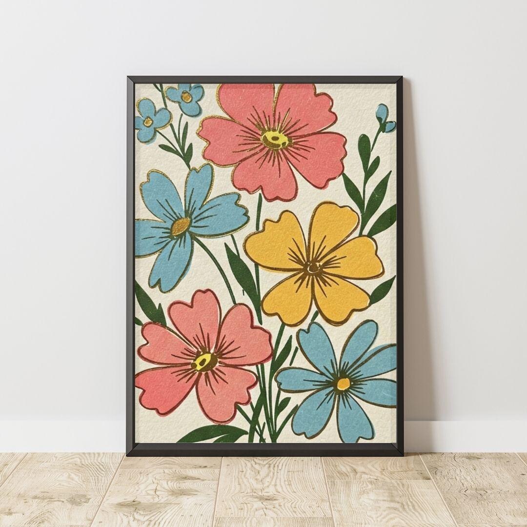 Floral Art Print, Downloadable Art, Downloadable Prints, Mid Century ...