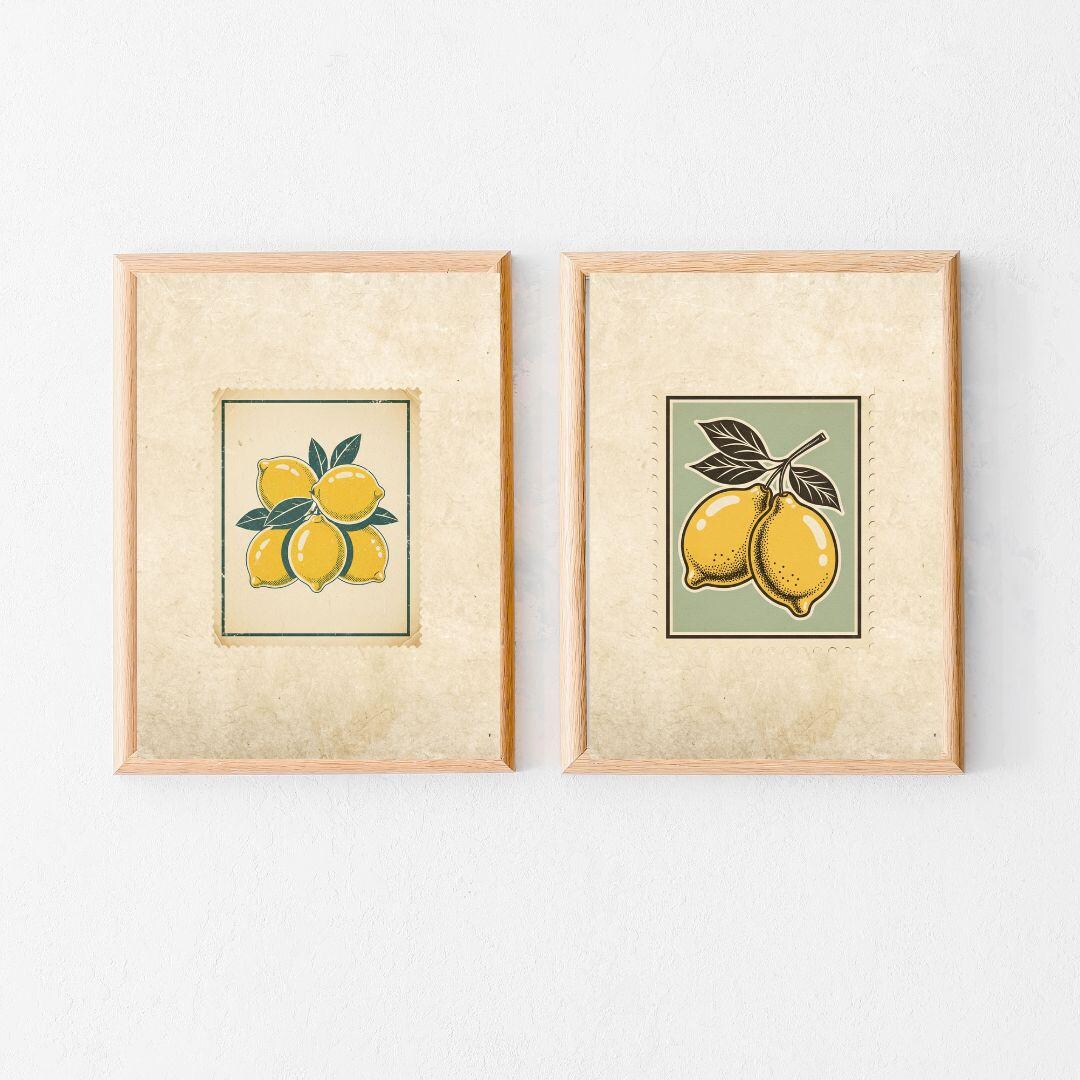 Lemon Print Set, Wall Art Digital Download Set 2, Downloadable Art ...