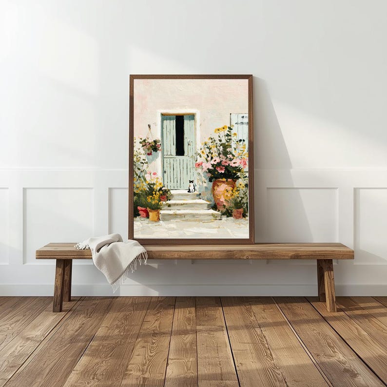 Impasto Calico Cat Cottage Painting | Textured Garden Flower Door Wall ...