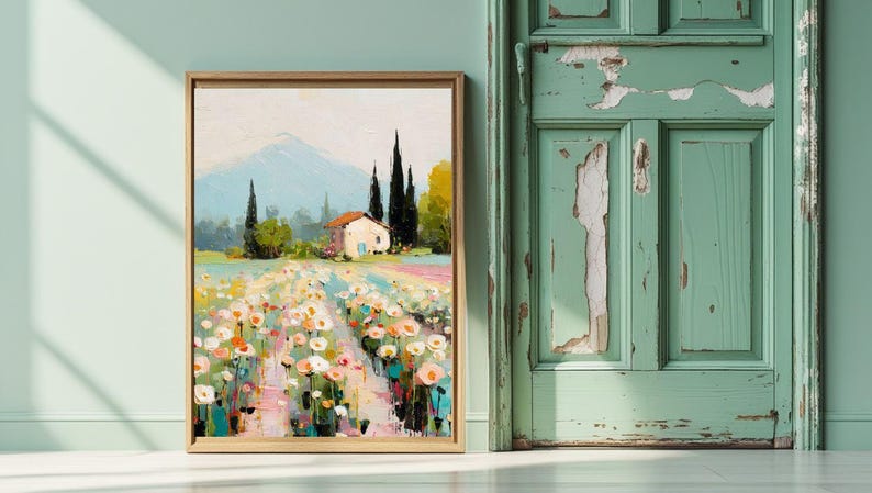 Impasto Tuscan Landscape Painting | Textured Cypress Trees & Flowers ...