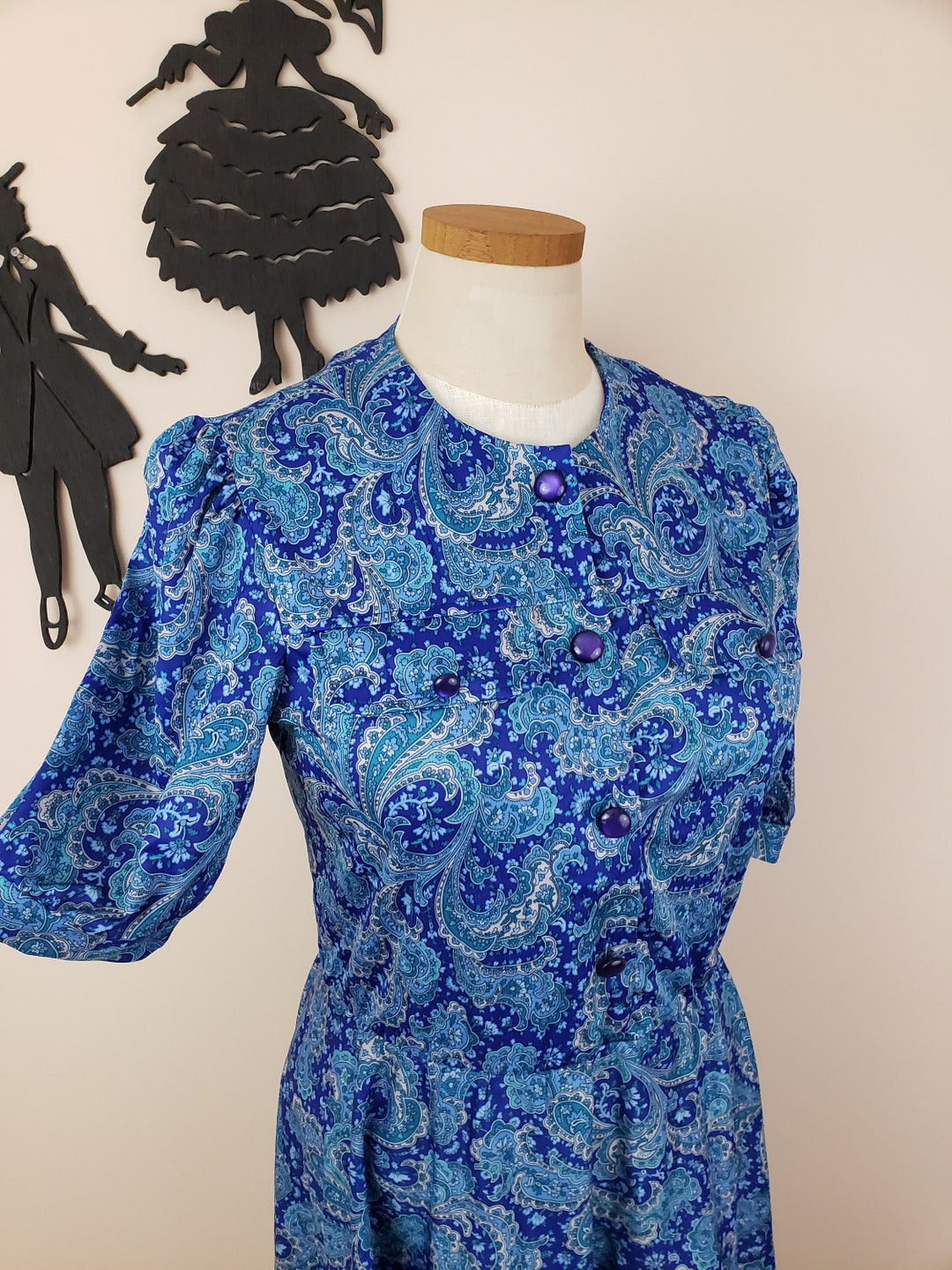 Vintage 1970's Paisley Print Dress / 80s Polyester Shirtwaist Day Dress ...