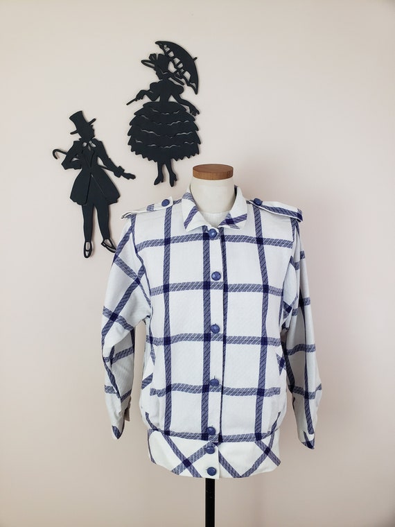 Vintage 1970's Purple Jacket / 80s Purple Check Coat L - Gem