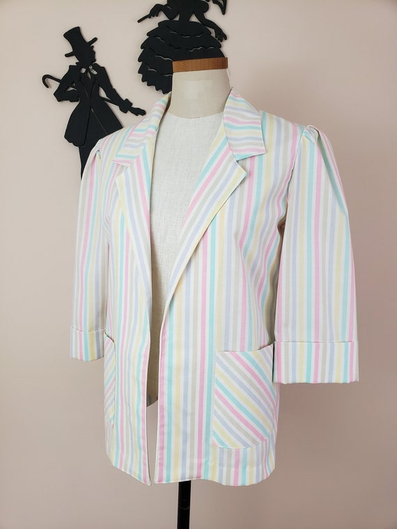 Vintage 1980's Rainbow Blazer / 90s Stripe Cotton Jac… - Gem