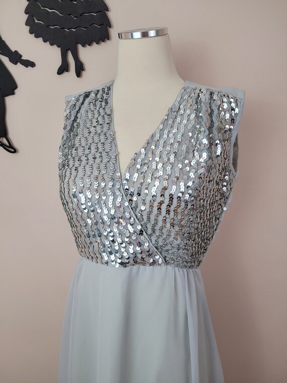 Vintage 1970's Sequin Dress and Jacket / 70s Silver C… - Gem