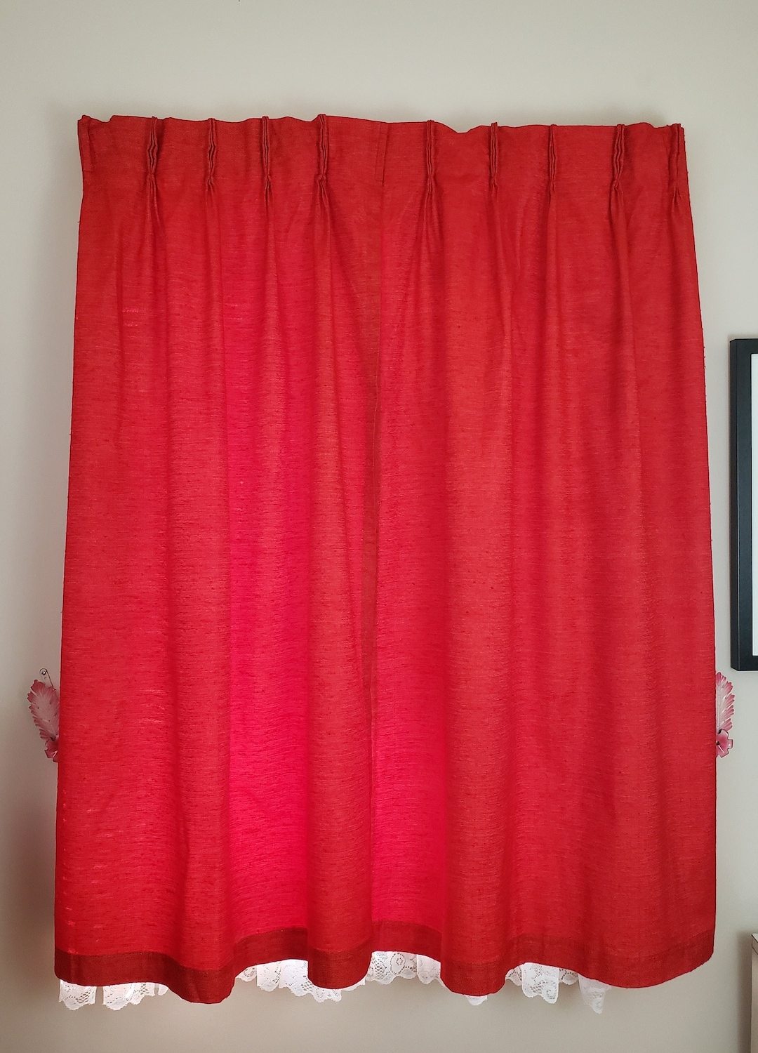 Vintage 1960's Pinch Pleat Curtains / 70s Bright Red Drapes / 4 Panels ...