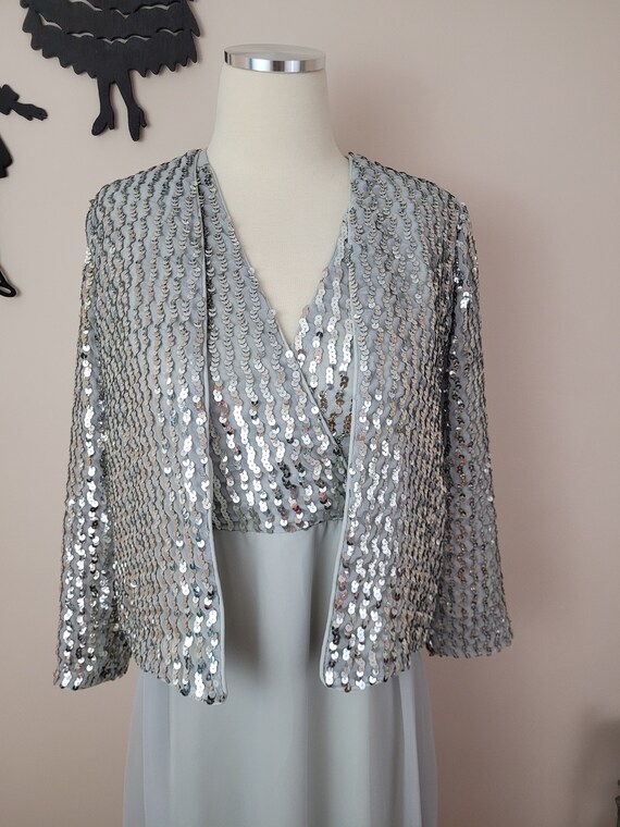 Vintage 1970's Sequin Dress and Jacket / 70s Silver C… - Gem