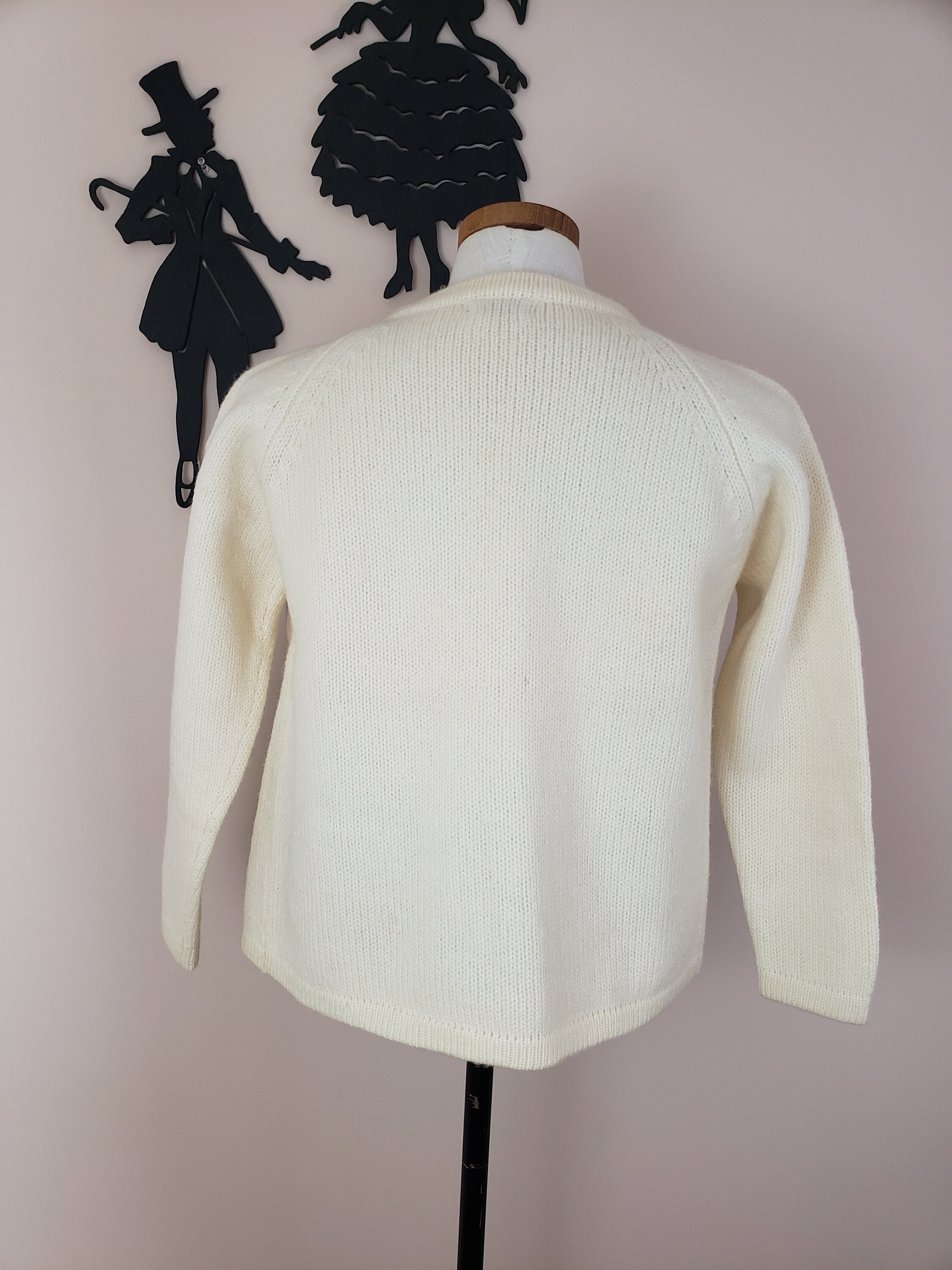 Vintage 1950's Wool Sweater / 60s Floral Cardigan Jumper L - Etsy