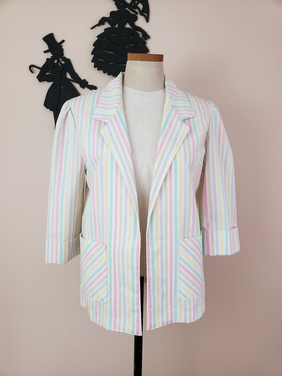 Vintage 1980's Rainbow Blazer / 90s Stripe Cotton Jac… - Gem