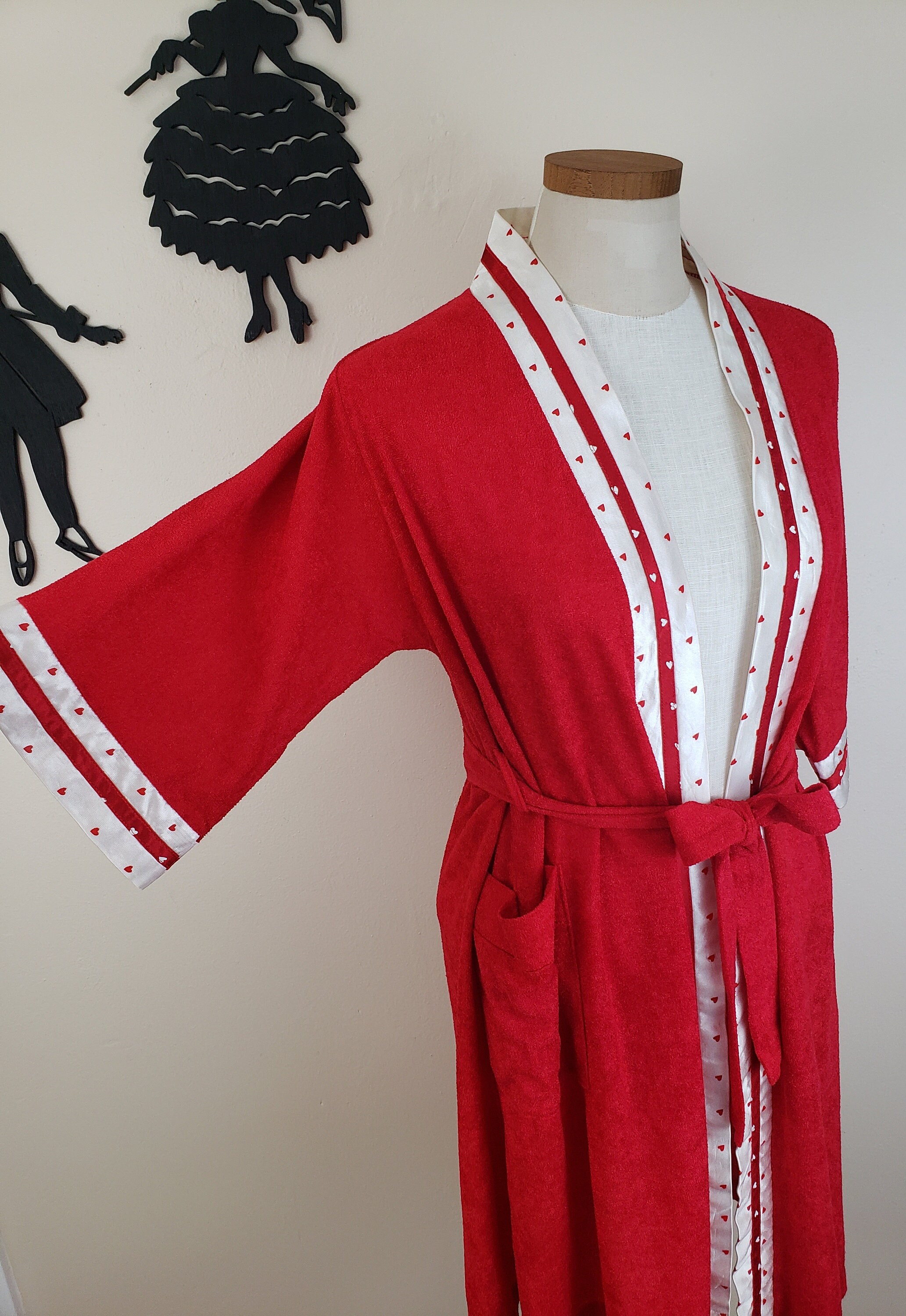 Vintage 1960's Red Robe / 70s Terry Cloth Lounge Wear S | Etsy