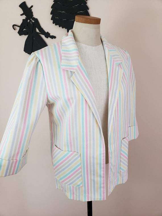 Vintage 1980's Rainbow Blazer / 90s Stripe Cotton Jac… - Gem