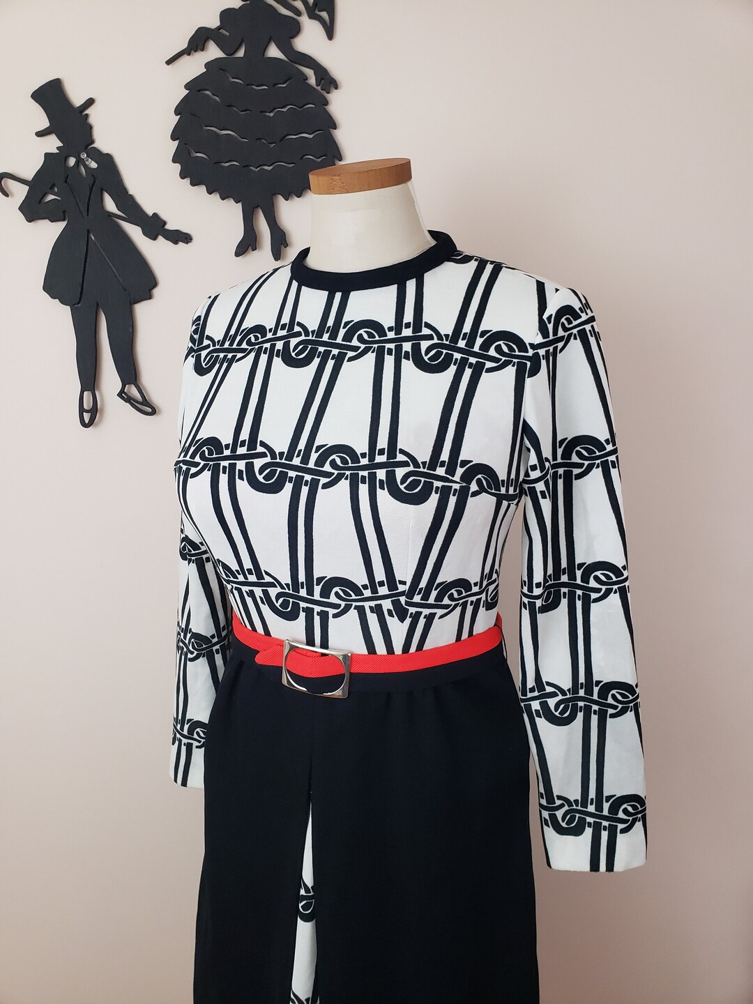 Vintage 1960's Black and White Mod Dress / 70s Polyester Shift Day ...