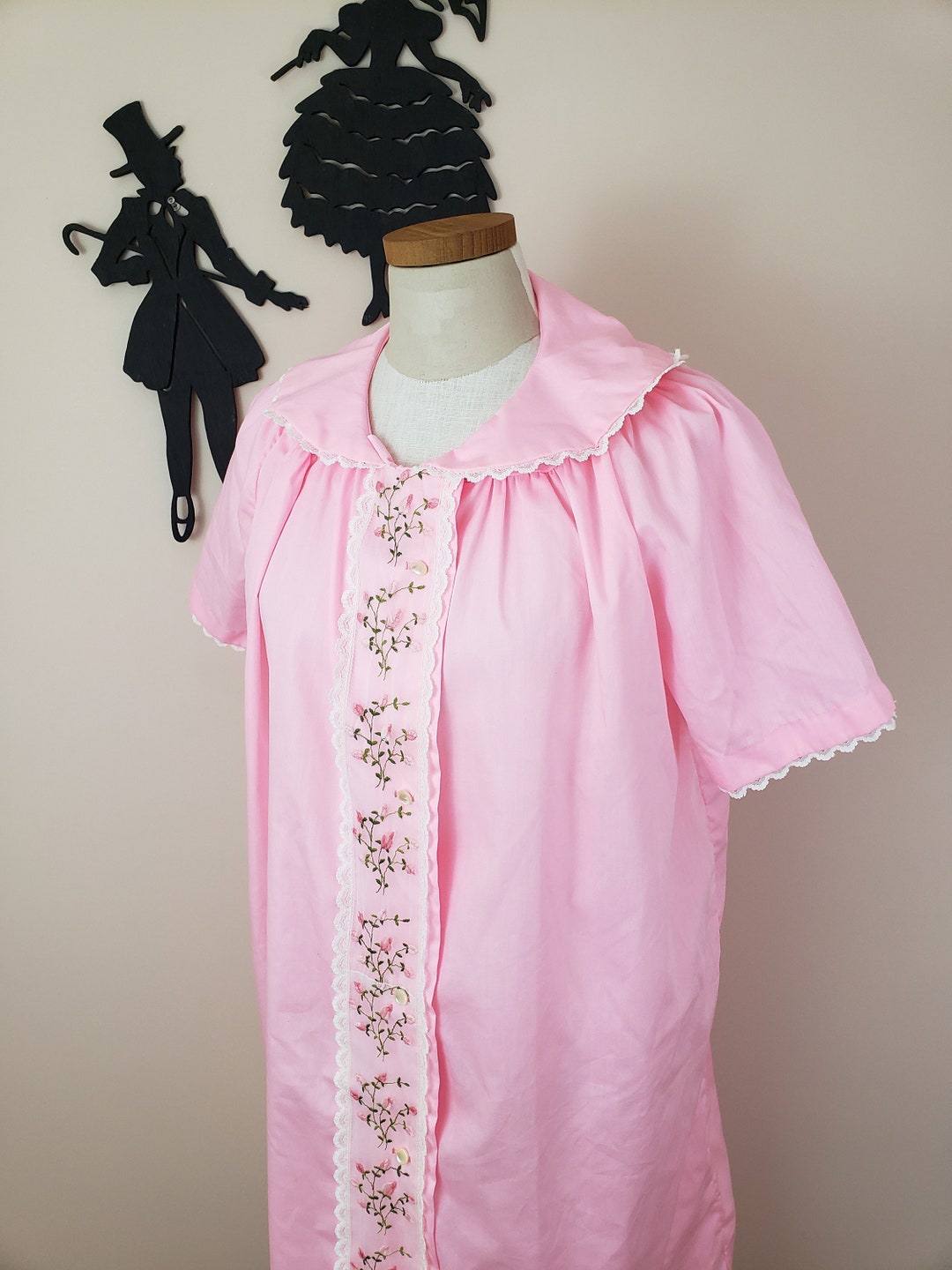 Vintage 1950's Pink Robe / 60s Embroidered Loungewear House Coat XL - Etsy