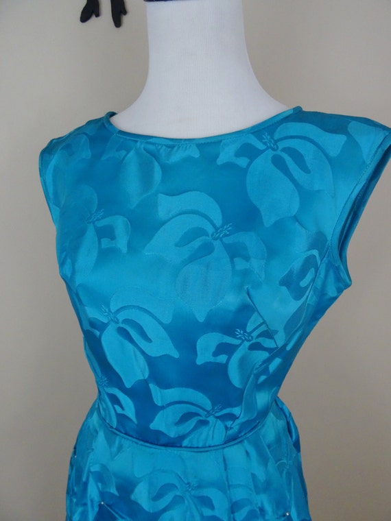Vintage 1950's Bright Blue Cocktail Dress / 50s Embos… - Gem