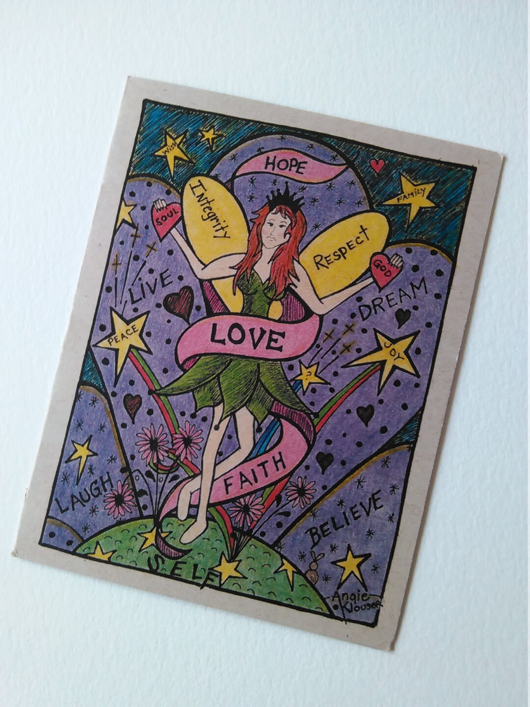 Note Card, Fairy Gift Card, Doodle Art, Hearts and Stars Card, Fantasy ...